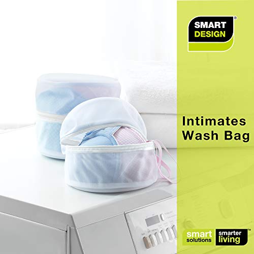 Smart Design Intimate Wash Bag with Safety Zipper - Set of 2 - Washing Machine Safe - Fine Mesh Nylon Polyester - Bra, Hosiery, Pantyhose, Delicates, Lingerie, & Baby Clothes - 6.5 x 5.5 Inch - White