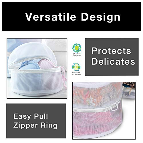 Smart Design Intimate Wash Bag with Safety Zipper - Set of 2 - Washing Machine Safe - Fine Mesh Nylon Polyester - Bra, Hosiery, Pantyhose, Delicates, Lingerie, & Baby Clothes - 6.5 x 5.5 Inch - White