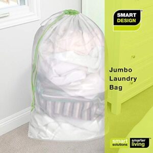 Smart Design Heavy-Duty Laundry Bag – Holds Up to 3 Loads, Jumbo – Laundry Hamper with Handle & Push-Lock Drawstring for Easy Organization and Storage – Laundry Basket Made with Breathable Mesh