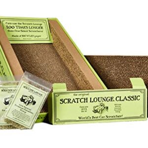 Scratch Lounge Cardboard Cat Scratcher & Lounger with Extra Floor Refill & Catnip - XL 13x22 for Large Cats - Heavy Duty Reversible Durable Bed Lasts 10x Longer Than Conventional Scratchers