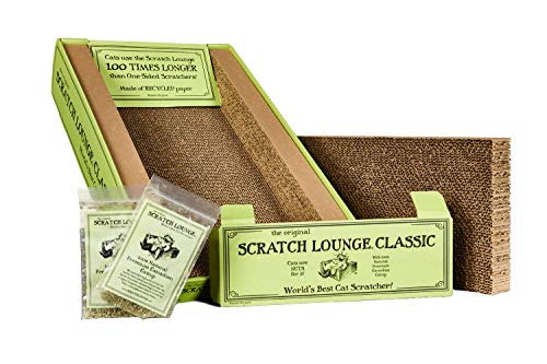 Scratch Lounge Cardboard Cat Scratcher & Lounger with Extra Floor Refill & Catnip - XL 13x22 for Large Cats - Heavy Duty Reversible Durable Bed Lasts 10x Longer Than Conventional Scratchers