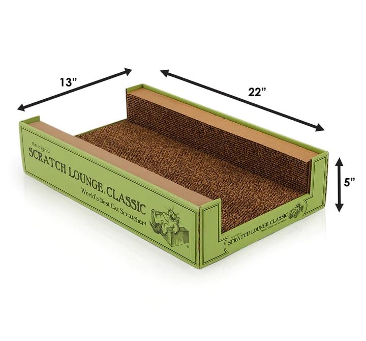 Scratch Lounge Cardboard Cat Scratcher & Lounger with Extra Floor Refill & Catnip - XL 13x22 for Large Cats - Heavy Duty Reversible Durable Bed Lasts 10x Longer Than Conventional Scratchers