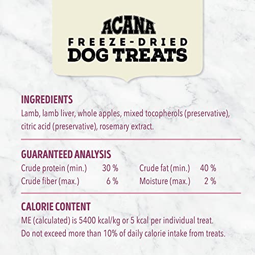 Acana Singles Grain Free Dog Treats, Limited Ingredients & Freeze-Dried, Made in USA, Lamb & Apple, 3.25 Ounce