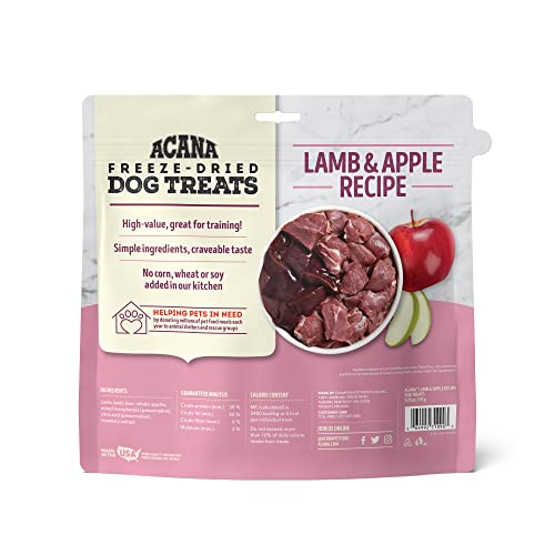 Acana Singles Grain Free Dog Treats, Limited Ingredients & Freeze-Dried, Made in USA, Lamb & Apple, 3.25 Ounce