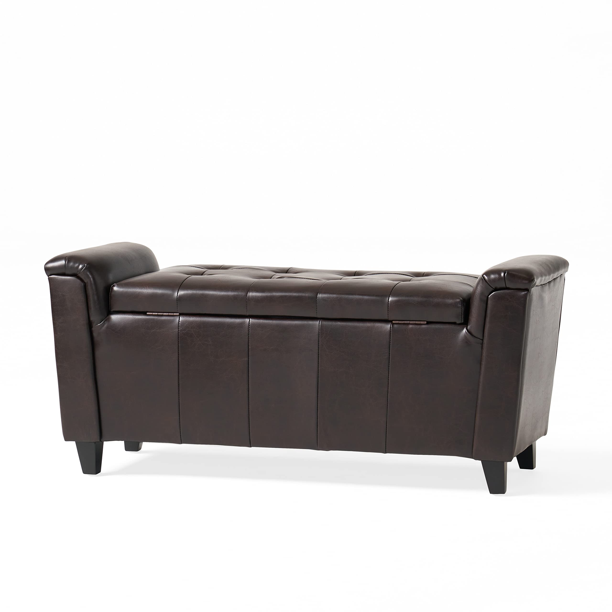 Christopher Knight Home Alden Armed PU Storage Bench, Brown, 17. 50D x 45. 50W x 20.75H