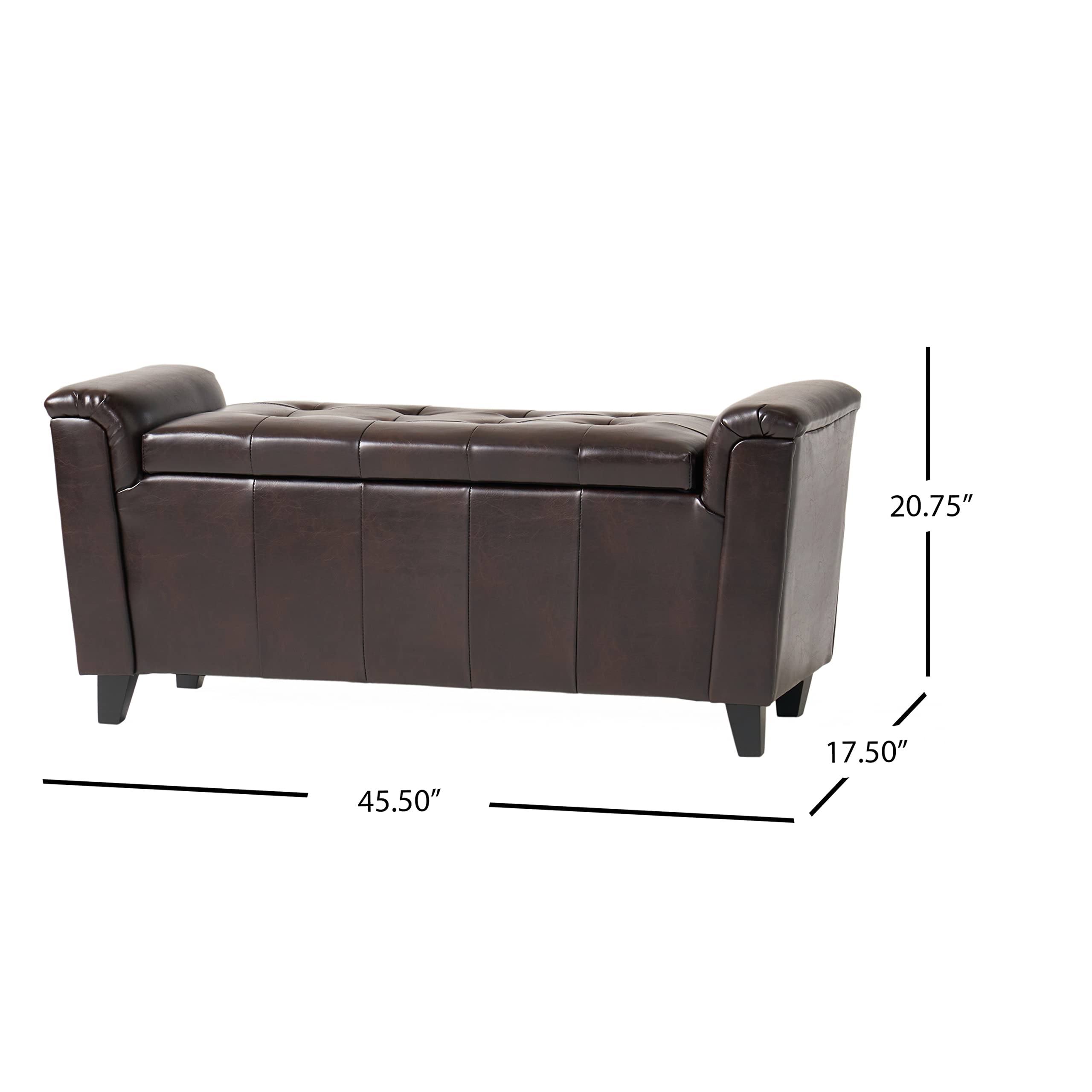 Christopher Knight Home Alden Armed PU Storage Bench, Brown, 17. 50D x 45. 50W x 20.75H