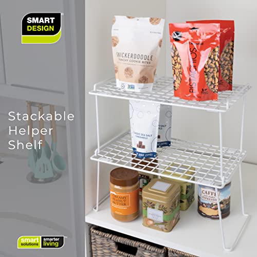 Smart Design Stacking Cabinet Shelf Rack - Large 16 x 10 Inch - Steel Metal Wire - Cupboard, Plate, Dish, Counter and Pantry Organizer - Kitchen - White