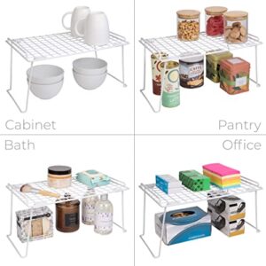 Smart Design Stacking Cabinet Shelf Rack - Large 16 x 10 Inch - Steel Metal Wire - Cupboard, Plate, Dish, Counter and Pantry Organizer - Kitchen - White