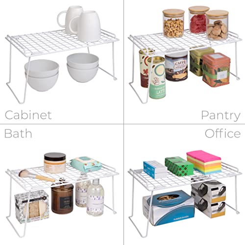 Smart Design Stacking Cabinet Shelf Rack - Large 16 x 10 Inch - Steel Metal Wire - Cupboard, Plate, Dish, Counter and Pantry Organizer - Kitchen - White