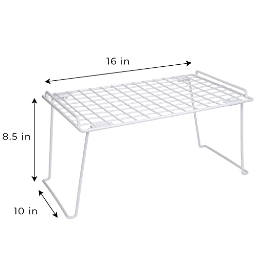 Smart Design Stacking Cabinet Shelf Rack - Large 16 x 10 Inch - Steel Metal Wire - Cupboard, Plate, Dish, Counter and Pantry Organizer - Kitchen - White