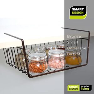 Smart Design Undershelf Storage Basket - Small - Snug Fit Arms - Steel Metal Wire - Rust Resistant - Under Shelves, Cabinet, Pantry, and Shelf Organization - 12 x 5.5 Inch - Bronze