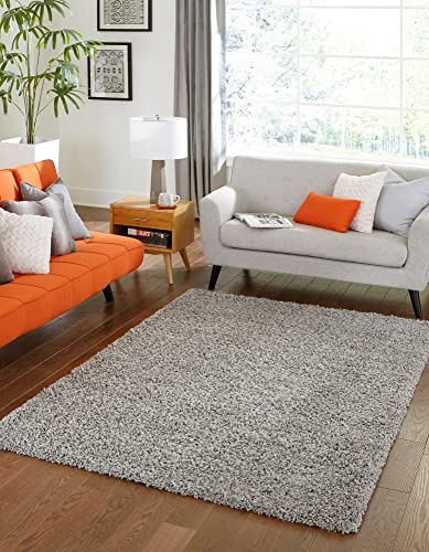 Unique Loom Solid Shag Collection Area Rug (9' x 12' Rectangle, Cloud Gray)