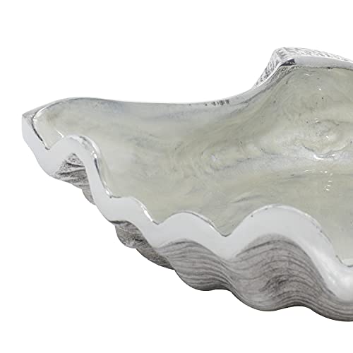 Deco 79 Aluminum Sea Life Shell Serving Bowl with Enamel Interior, 12" x 9" x 3", White