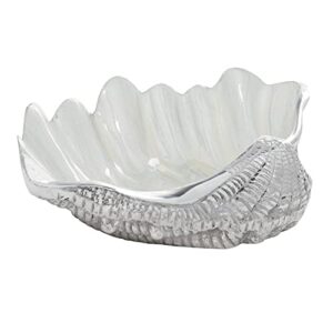 Deco 79 Aluminum Sea Life Shell Serving Bowl with Enamel Interior, 12" x 9" x 3", White