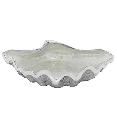 Deco 79 Aluminum Sea Life Shell Serving Bowl with Enamel Interior, 12" x 9" x 3", White