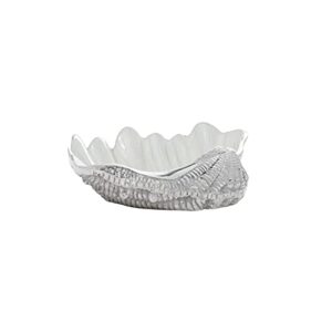 Deco 79 Aluminum Sea Life Shell Serving Bowl with Enamel Interior, 12" x 9" x 3", White