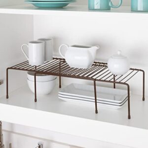 Smart Design Expandable Storage Rack - Scratch Resistant Feet - Metal Wire - Kitchen Counter, Bathroom Medicine Organizer, Dish, Plate Display Shelf, Spice Pantry, Cupboard Riser - 16 x 32.5 - Bronze