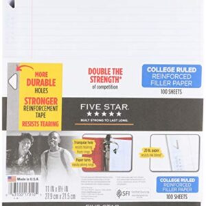 Five Star Filler Paper, College Ruled, Reinforced, Loose Leaf Paper, 11 x 8.5", 100 Sheets/Pack Pack Of 3, 17010