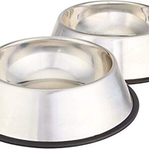 Amazon Basics Stainless Steel Non-Skid Pet Dog Water And Food Bowl, Set of 2 (11 x 3 Inches), Each Holds Up to 3.5 Cups