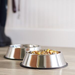 Amazon Basics Stainless Steel Non-Skid Pet Dog Water And Food Bowl, Set of 2 (11 x 3 Inches), Each Holds Up to 3.5 Cups