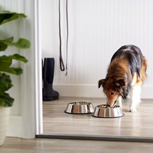 Amazon Basics Stainless Steel Non-Skid Pet Dog Water And Food Bowl, Set of 2 (11 x 3 Inches), Each Holds Up to 3.5 Cups