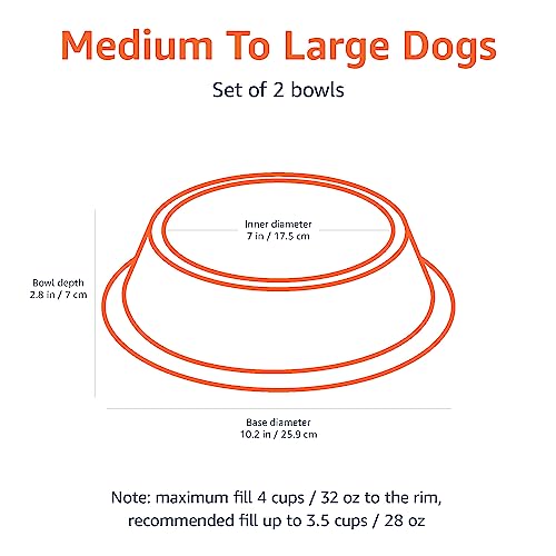 Amazon Basics Stainless Steel Non-Skid Pet Dog Water And Food Bowl, Set of 2 (11 x 3 Inches), Each Holds Up to 3.5 Cups