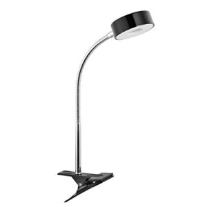 globe electric led for life energy star clip lamp, chrome gooseneck, glossy black finish, 5w 250 lumens integrated led, 12648