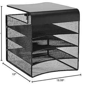 Safco Products Onyx Mesh 4-Tray Underdesk Space Saving Desktop Hanging Organizer, Durable Steel Mesh Construction, 20lb Capacity, Black Powder Coat Finish, 10.25"w x 12.375"d x 12"h