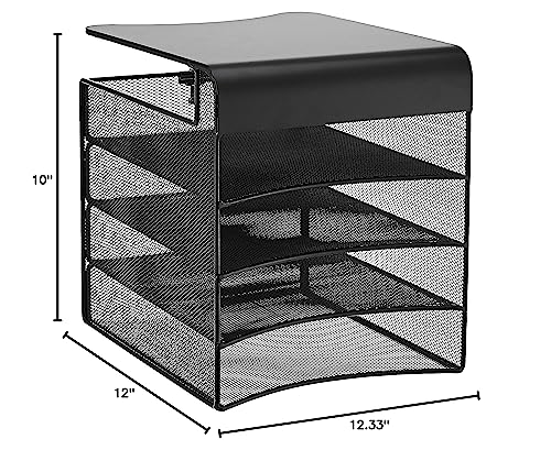 Safco Products Onyx Mesh 4-Tray Underdesk Space Saving Desktop Hanging Organizer, Durable Steel Mesh Construction, 20lb Capacity, Black Powder Coat Finish, 10.25"w x 12.375"d x 12"h