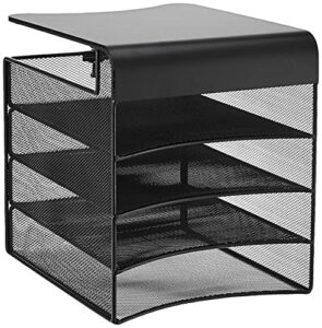 safco products onyx mesh 4-tray underdesk space saving desktop hanging organizer, durable steel mesh construction, 20lb capacity, black powder coat finish, 10.25"w x 12.375"d x 12"h