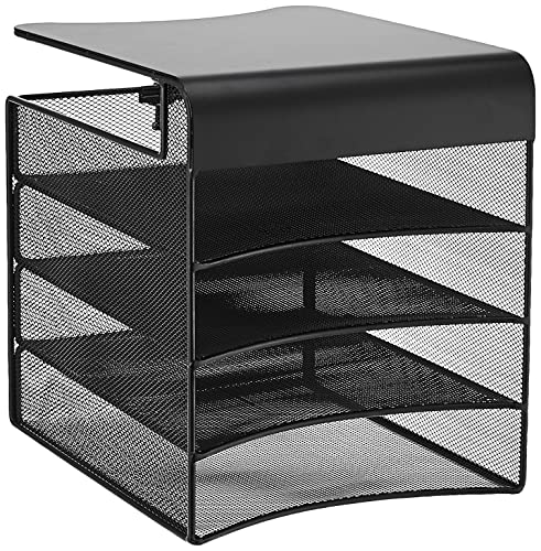 Safco Products Onyx Mesh 4-Tray Underdesk Space Saving Desktop Hanging Organizer, Durable Steel Mesh Construction, 20lb Capacity, Black Powder Coat Finish, 10.25"w x 12.375"d x 12"h