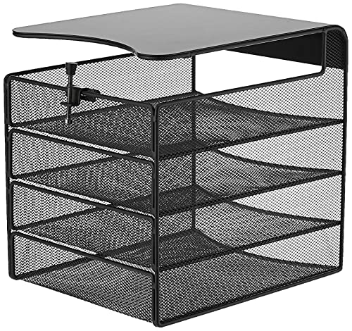 Safco Products Onyx Mesh 4-Tray Underdesk Space Saving Desktop Hanging Organizer, Durable Steel Mesh Construction, 20lb Capacity, Black Powder Coat Finish, 10.25"w x 12.375"d x 12"h