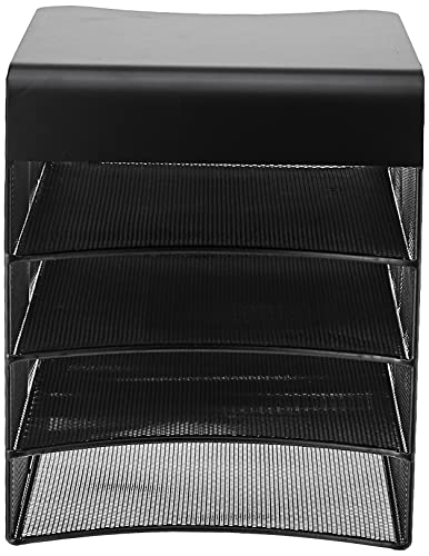 Safco Products Onyx Mesh 4-Tray Underdesk Space Saving Desktop Hanging Organizer, Durable Steel Mesh Construction, 20lb Capacity, Black Powder Coat Finish, 10.25"w x 12.375"d x 12"h