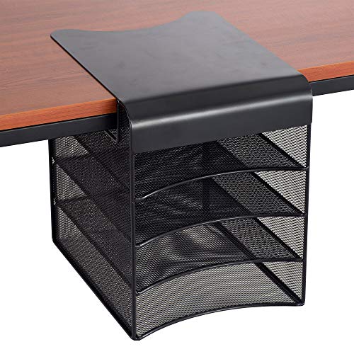 Safco Products Onyx Mesh 4-Tray Underdesk Space Saving Desktop Hanging Organizer, Durable Steel Mesh Construction, 20lb Capacity, Black Powder Coat Finish, 10.25"w x 12.375"d x 12"h