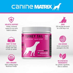 Mushroom Matrix Canine Organic Mushroom Powder Turkey Tail Immune Support and Holistic Defense Supplement for Dogs, 200 Grams (Packaging May Vary)