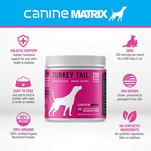 Mushroom Matrix Canine Organic Mushroom Powder Turkey Tail Immune Support and Holistic Defense Supplement for Dogs, 200 Grams (Packaging May Vary)