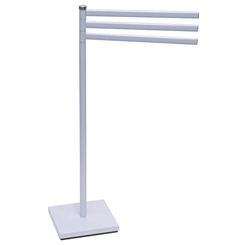 Freestanding Towel Rack Holder 3 Swivel Arms Square Base White Metal