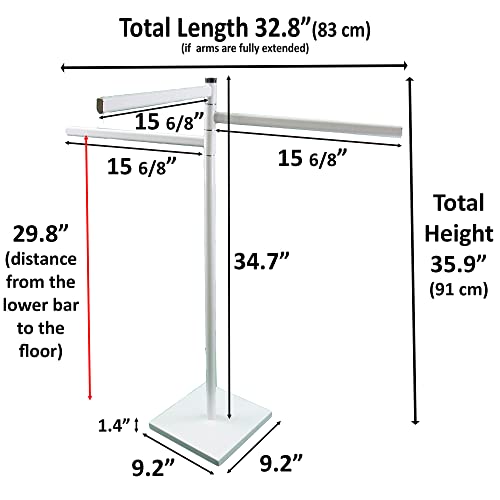 Freestanding Towel Rack Holder 3 Swivel Arms Square Base White Metal