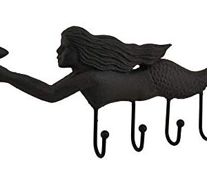 Zeckos Swimming Starfish Mermaid Cast Iron Wall Hook