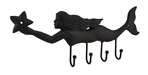 Zeckos Swimming Starfish Mermaid Cast Iron Wall Hook