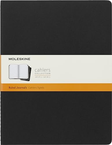 Moleskine Cahier Journal, Soft Cover, XXL (8.5" x 11") Ruled/Lined, Black, 120 Pages (Set of 3)