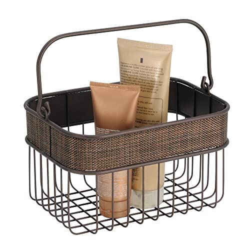 mDesign Metal Woven Storage Basket Bin with Handle for Organizing Hand Soaps, Body Wash, Shampoos, Lotion, Conditioners, Hand Towels, Hair Accessories, Body Spray, Mouthwash - Small - Bronze