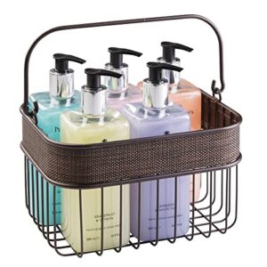 mDesign Metal Woven Storage Basket Bin with Handle for Organizing Hand Soaps, Body Wash, Shampoos, Lotion, Conditioners, Hand Towels, Hair Accessories, Body Spray, Mouthwash - Small - Bronze