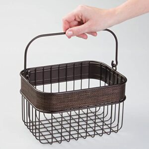 mDesign Metal Woven Storage Basket Bin with Handle for Organizing Hand Soaps, Body Wash, Shampoos, Lotion, Conditioners, Hand Towels, Hair Accessories, Body Spray, Mouthwash - Small - Bronze