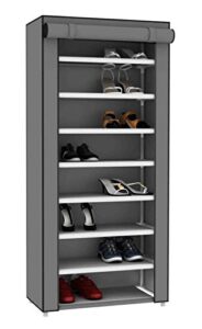 sunbeam multipurpose portable wardrobe storage closet rack for shoes and clothing 7 tier/fits 24 pairs of shoes heavy duty non woven material with roll down cover (grey)