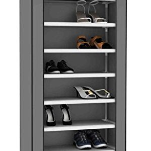 Sunbeam Multipurpose Portable Wardrobe Storage Closet Rack For Shoes and Clothing 7 Tier/Fits 24 Pairs of Shoes Heavy Duty Non Woven Material With Roll Down Cover (Grey)