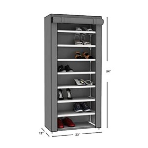 Sunbeam Multipurpose Portable Wardrobe Storage Closet Rack For Shoes and Clothing 7 Tier/Fits 24 Pairs of Shoes Heavy Duty Non Woven Material With Roll Down Cover (Grey)