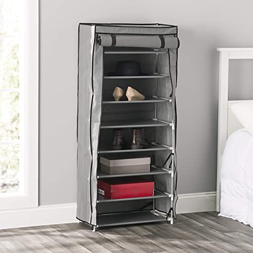 Sunbeam Multipurpose Portable Wardrobe Storage Closet Rack For Shoes and Clothing 7 Tier/Fits 24 Pairs of Shoes Heavy Duty Non Woven Material With Roll Down Cover (Grey)