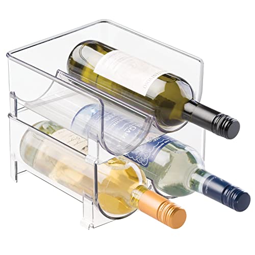 mDesign Stackable Plastic 2 Bottle Refrigerator Wine Rack - Kitchen Storage Organizer Holder for Storing Champagne, Wine, and Water Bottles - Stacking Wine Bottle Organizer for Fridge - 2 Pack - Clear