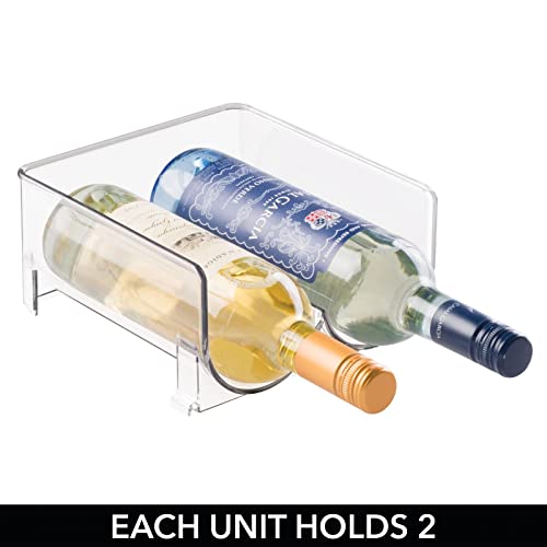 mDesign Stackable Plastic 2 Bottle Refrigerator Wine Rack - Kitchen Storage Organizer Holder for Storing Champagne, Wine, and Water Bottles - Stacking Wine Bottle Organizer for Fridge - 2 Pack - Clear